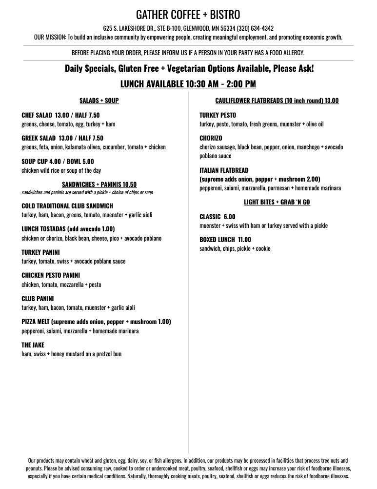 Menu – Gather Coffee + Bistro